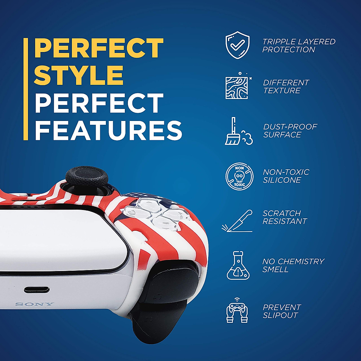 PS5 Silicone Gel Grip Controller Cover Skin Protector (USA Flag) Compatible for Sony PlayStation 5 DualSense Wireless Controller Protector Covers