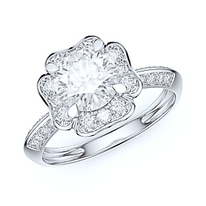 PRSTANI Real 10K White Gold Romantic Flower Like Clovers Halo 4-Prong Set 1.0 CT Simulated Diamond Engagement Ring (10)