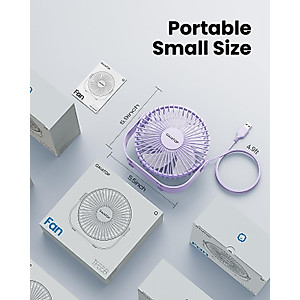 Gaiatop USB Desk Fan, 3 Speeds Portable Small Fan with Strong Airflow, 5.5 Inch Quiet Table Fan, 90° Rotate Personal Cooling Fan For Bedroom Home Office Desktop Travel (Purple)
