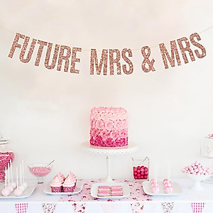 MonMon & Craft Future Mrs & Mrs Banner - Lesbian Engagement - Girl's Wedding - Lesbian Bridal Shower - Bachelorette Party Decorations Supplies - Rold Gold Glitter