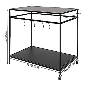 Outdoor Grill Cart, Stainless Steel Double-Shelf Movable Dining Cart Outdoor BBQ Food Preparation Table Kitchen Picnic Worktable for Backyard Grilling, BBQ, Party (Black)