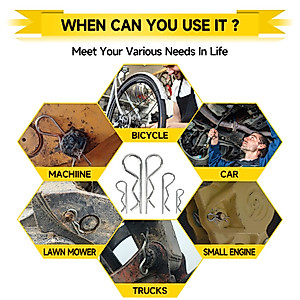 Cotter Pins, 100Pcs Cotter Pin Hairpin Assortment Kit-6 Sizes Zinc Plated Steel R Clip Key Fastener Fitting Set for Lawn Mower Machinery Garage