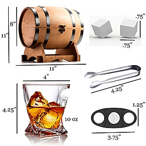 Whiskey Glasses Gifts for Men - Bourbon Whiskey Stones Unique Gift Set for Men in Whiskey Barrel Gift Box - Groomsmen Gifts for Men - Scotch Whiskey Glass Set Retirement Gift - Alcohol Gifts - Bezrat