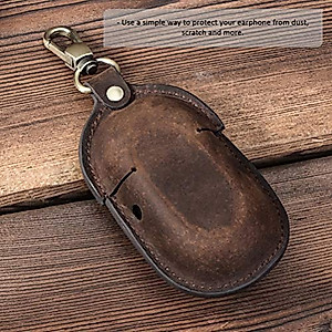 Compatible for Samsung Galaxy Buds Case Leather Shockproof Protective Earbuds Case with Stainless Keychain - Coffee