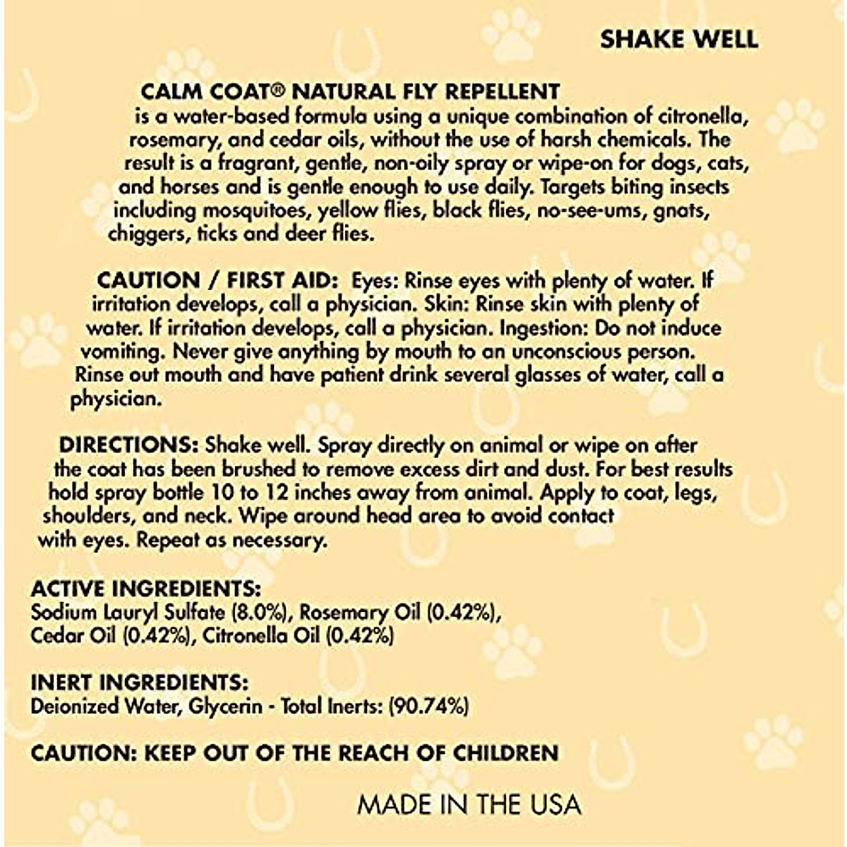 Calm Coat Natural Fly Spray for Dogs Cats and Horses 32 oz