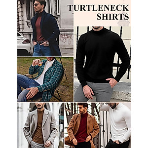 ZAFUL Mens Long Sleeve Turtleneck Undershirt Casual Knit Pullover Thermal Sweater Shirts Ribbed Tee for Fall Winter Brown L