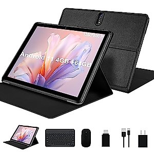 JUSYEA J5-W Android 11 Tablet 10.1 inch Tablets, 4GB RAM 64GB ROM 128GB Expansion, Octa-Core Processor, HD Touch Screen, 8000mAh Battery with Mouse and Keyboard, Case - Gray