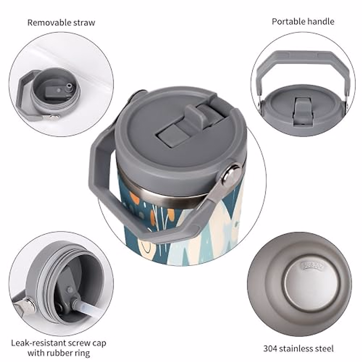 Fox And Heart 30oz Stainless Steel Insulated Tumbler with Straw & Foldable Handle - Leakproof, Double-Wall Vacuum Travel Thermos for Hot/Cold Drinks, Non-Slip Base, Fit Cup Holders