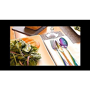 Lightahead 16pcs Rainbow colored Iridescent Stainless Steel Flatware Tableware Cutlery Set in attractive Black Gift Box (Multicolored)