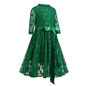 Lace Flower Girls Butterfly Tutu Dress for Kids Baby Wedding Bridesmaid Pageant Party 3/4 Sleeves Dress Toddler Little Princess Communion Birthday Baptism Vintage Boho Rustic Gowns Green 18-24 Months