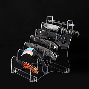Dagger Stand Knife Display Stand,Acrylic Desktop Display Stand Holds 6 Knives for Hunting Knife,Dagger,Pocket Knife Display (Transparent)