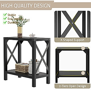 IDEALHOUSE Farmhouse End Table for Small Spaces Narrow Side Table Rectangular Nightstand Sofa Side Table for Living Room, Bedroom, Lounge(Black)