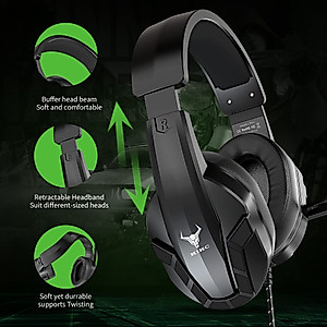 Kikc PS4 Gaming Headset with Mic for Xbox One, PS5, PC, Mobile Phone and Notebook, Controllable Volume Gaming Headphones with Soft Earmuffs, Headphones