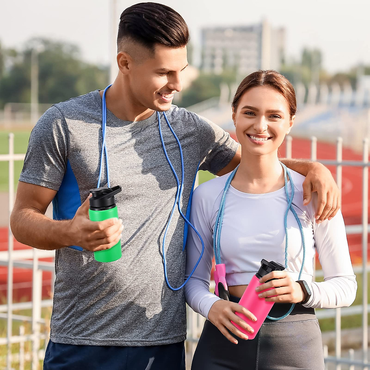 Eaasty 16 Pcs 17 oz Aluminum Water Bottle Bulk Multicolor Reusable Sports Bottle with Snap Lids Multipack Vacuum Water Flask for Travel Camping, Picnics, Gym, Hiking, Cycling, Fishing