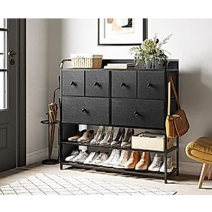 REAHOME Black Dresser for Bedroom 6 Fabric Drawer Dresser with 2-Tier Storage Shelf Chest of Drawers Closets Large Dresser Organizer Tower for Living Room Hallway Entryway Closets (Black Gray)