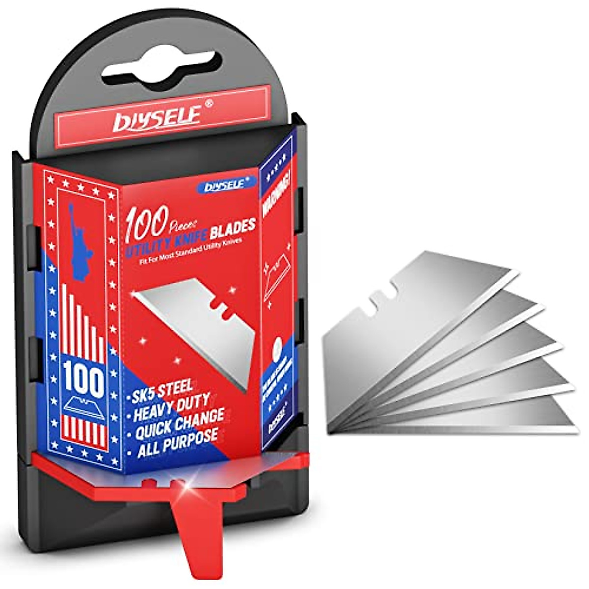 DIYSELF Utility Knife Blades 100 Pack, Box Cutter Blades Refills with Dispenser, Razor Blades Utility Knife Replacement Blades, Utility Blades for Box Cutter, Razor Knife Blades, Box Knife Blades