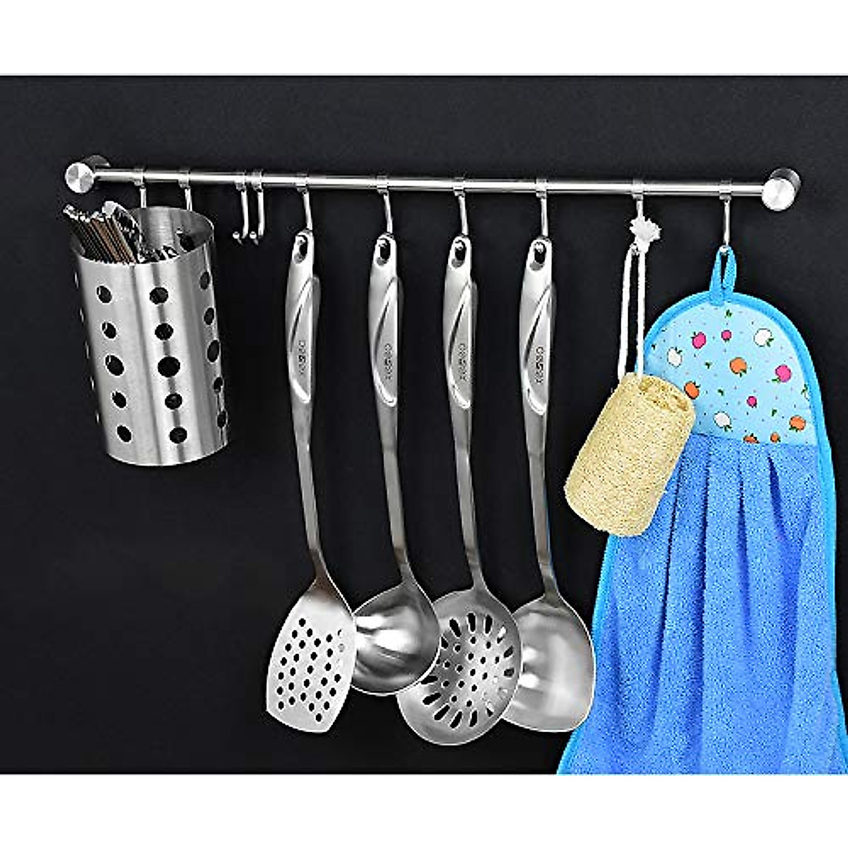 Pot Racks Kitchen sliding hook 20 inches, with 10 stainless steel cutlery racks, wall-mounted pot and lid kitchen racks, spoons, barbecue tools, cookware, towel racks