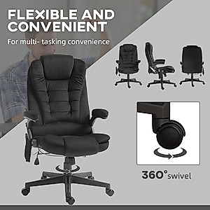HOMCOM 6 Point Vibrating Massage Office Chair with Heat, Velvet High Back Executive Office Chair with Reclining Backrest, Padded Armrests and Remote, Black