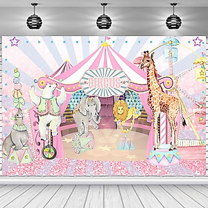 Withu Pink Circus Backdrop Big Top Tent Animals Carnival Kids Girl Birthday Party Dessert Candy Cake Table Decor Baby Shower Banner Photo Photography Background