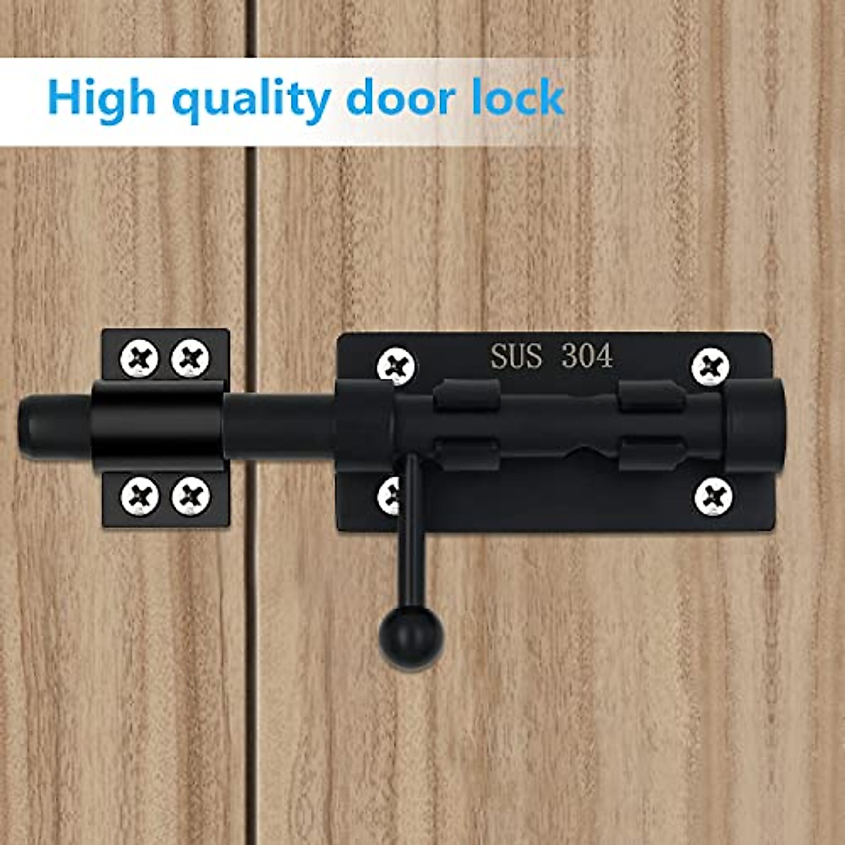 2 Pack 6.3Inch Gate Barn Lock Latches, 304 Stainless Steel Barrel Slide Bolt Black Door Latch, Fit for Outdoor Wooden Fence, Yard Doors, Garages, Bedrooms, Cupboards and Window
