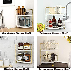 kaileyouxiangongsi 2-Tier Kitchen Spice Rack-Corner Bathroom Shelf- Kitchen Triangle Storage Rack - Standing Rack for Bathroom, Living Room, Bedroom, Kitchen (Golden)