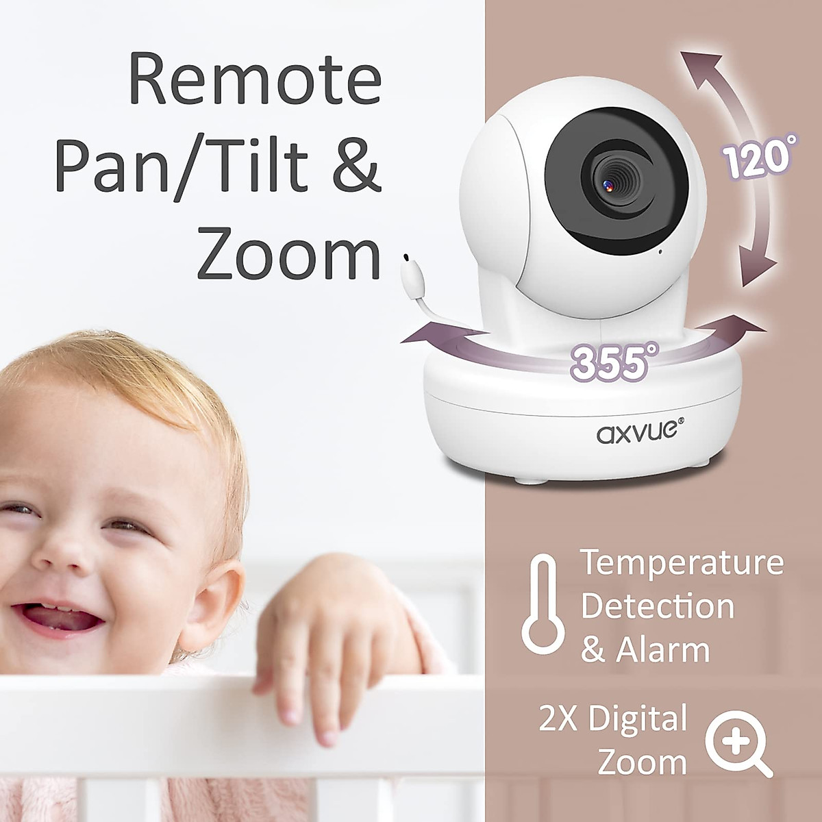 Video Baby Monitor with 4.3" Display & Remote Pan Tilt Camera, Auto Night Vision & Temperature Display,1000ft Long Range, 2-Way audio Talk,12 Hours Battery, Power Saving Mode, Vox, Zoom in, No Wifi