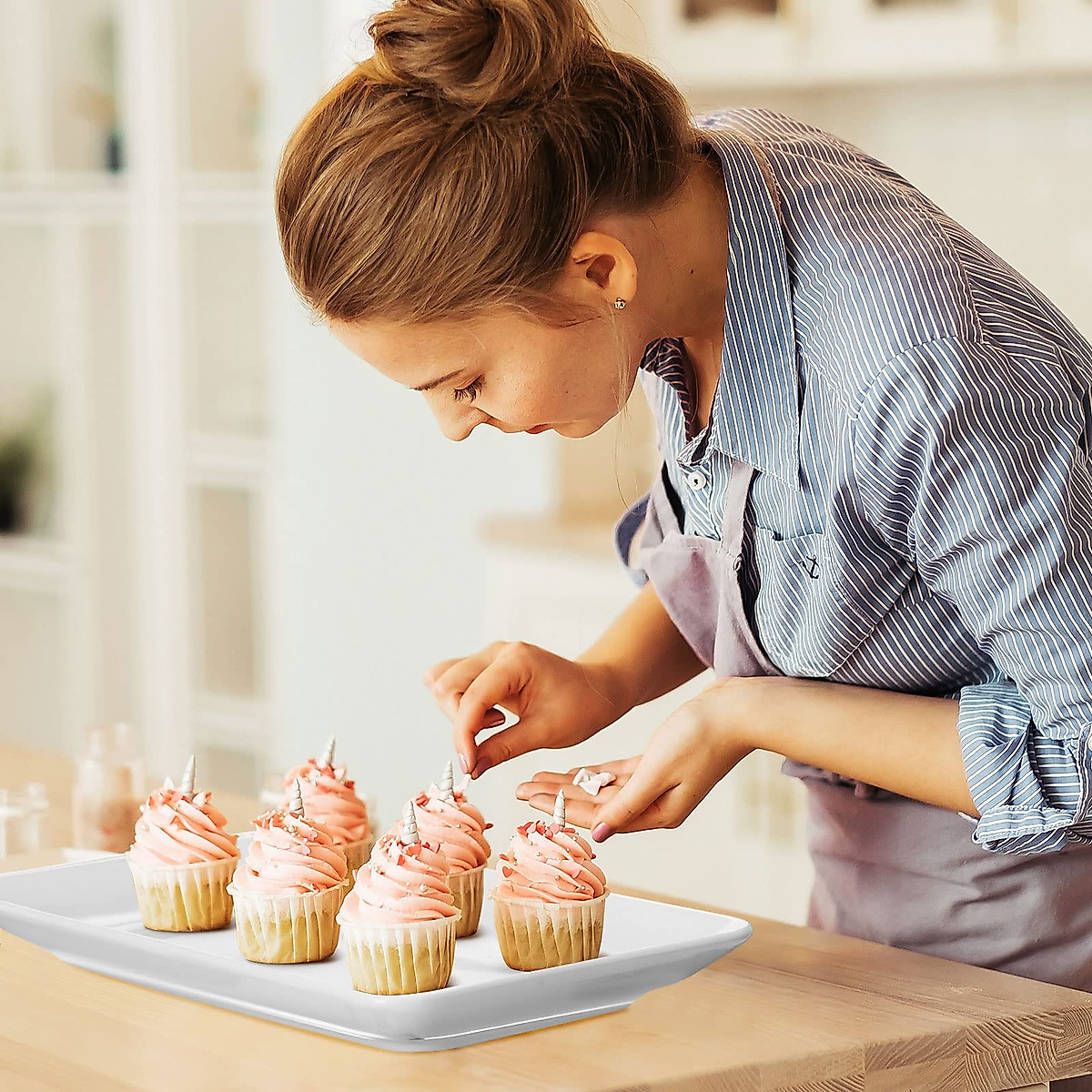 12 Pieces 8'' Rectangular Salad Plates Rectangle Porcelain Dessert Plates White Appetizer Serving Tray Rectangular Porcelain Platters for Fruit Sushi Dinner Parties, Microwave, Oven, Dishwasher Safe