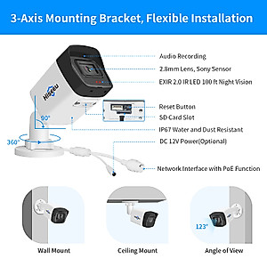 Hiseeu 4K PoE Security Camera, H.265+ 8MP IP Outdoor Camera w/ 1-Way Audio, IP67 Waterproof Exterior Security Camera with SD Slot,100ft Night Vision, Free APP Remote Access, Hikvision DS-2CD2085G1-I