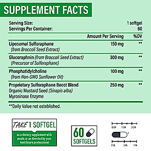 Osasuna Liposomal Sulforaphane 450MG, Maximum Absorption, Glucoraphanin with Myrosinase, Antioxidant Supplement from Broccoli Seed Extract, 120 Softgels