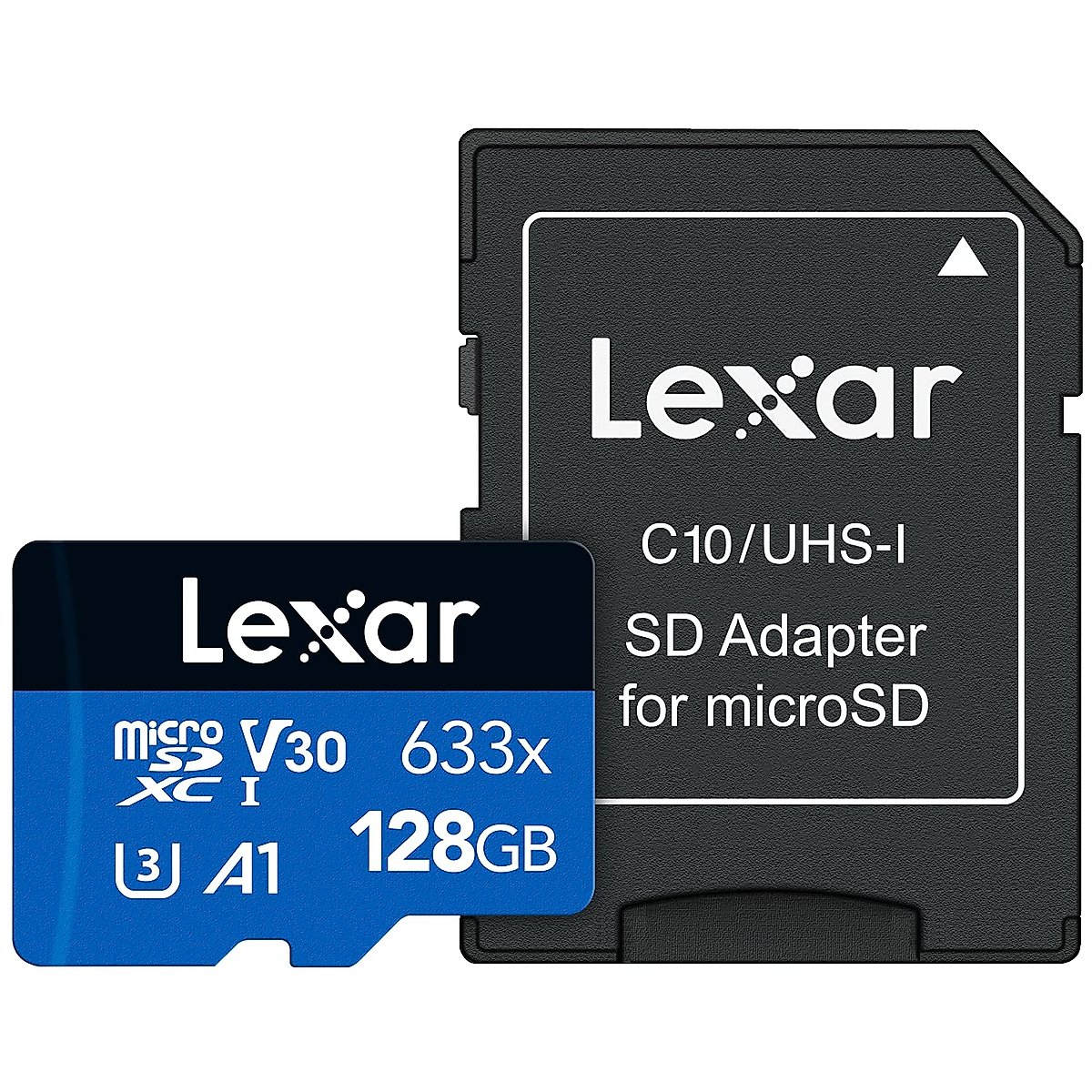Lexar High-Performance 633x 128GB microSDXC UHS-I Card with SD Adapter, C10, U3, V30, A1, Full-HD & 4K Video, Up To 100MB/s Read, for Smartphones, Tablets, and Action Cameras (LSDMI128BBNL633A)