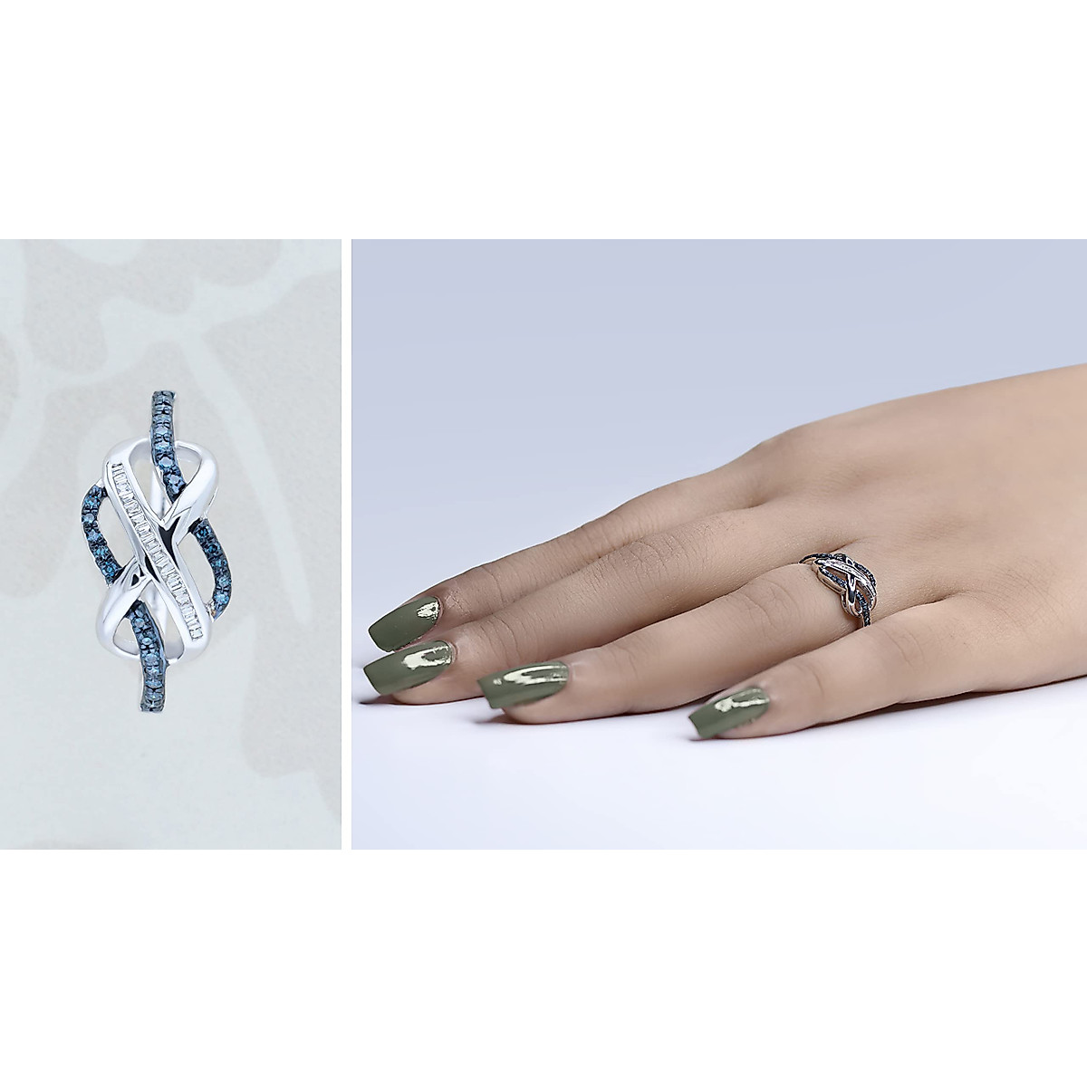 Dazzlingrock Collection 0.20 Carat (ctw) Round Blue Diamond & Baguette White Diamond Swirl Infinity Style Wedding Ring for Her in 925 Sterling Silver Size 9