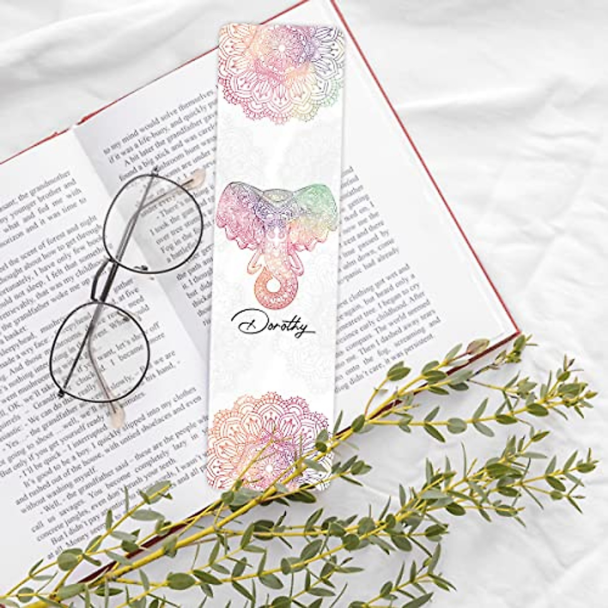 Personalized Bookmark Custom Name Elephant Mandala Pattern Bookmarks Gifts for Book Lovers Women Men Readers On Birthday Christmas Day Design Your Own Markers Metal Multicolored