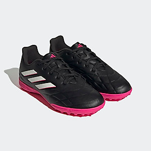adidas Copa Pure.3 Turf Soccer Shoe, Black/Zero Metallic/Team Shock Pink, 1 US Unisex Little Kid