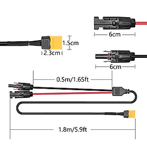 RIIEYOCA Solar Connector to XT60 Male Adapter Cable,1.8m/5.9ft XT60 Male Connector Connect Solar Panel for Solar Generator,Portable Power Station,Lipo Battery etc
