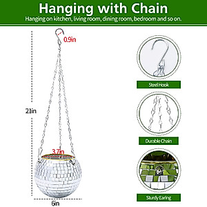 FGBNM 1/2/3pcs Disco Ball Planter, 4"/6"/8" Planter, Silver/Rose Gold Planter, Disco Ball Plant Hanger with Hanging Rope, Hanging Chain, Hook, Circle and Extra Mirror Pieces (6" Silver, 1pcs)