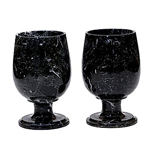 Radicaln Marble Wine Glasses Set of 2 Black 5.5 x 3.5 Inches 8.4 oz Handmade Wine Glass Set - Marble Stone Champagne Glasses - Suitable for Small Gathering & Home Décor