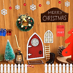 Christmas Elf Girl Fairy Doors, Miniature Elf Door Enchanted Fairy Doors, Elf On the Shelf Door Lantern Light Strip Christmas Tree Wreath Wooden Ladder Carpet Miniature Garden Furniture (22 Pcs)
