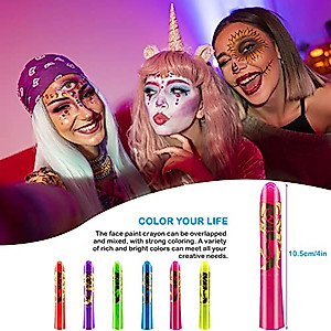 Face Paint Crayons Glow in The Dark Body Painting Kit Under UV and Black Light Makeup Non-Toxic for Halloween Masquerades Easter Festivals Party Supplies (6 Colors)