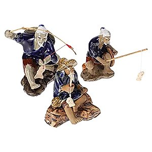Hemoton 3pcs Fisherman Sand Garden Miniature Sand Table for Desktop Decorations Figurine Cottage House Light House Decorations for Home Fish Tank Adornments Doll House Elder Ceramics Moss