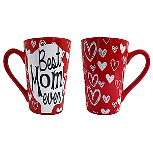 KINREX Best Mom Ever Mug – Valentines Day Gifts Mothers Day Gifts Coffee Cup for Women, Mother, Grandmother, Parent, Gift for Christmas, Birthday, Thanksgiving, Red, 12 oz. Novelty Tea Cups