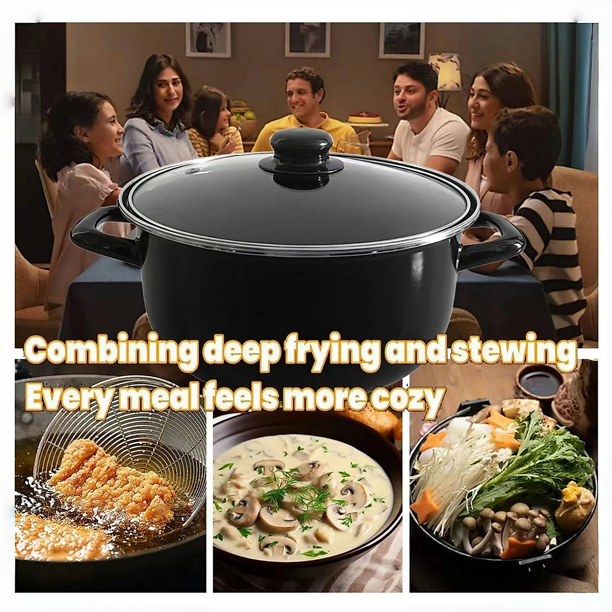 Deep fryer pot With Basket 4Quarts Enamel Stock Pot With Lid Sauce Pot Deep Fryer Pot Suitable Frying Fries,fish Cooking Soup Glass Glaze Easy to Clean High temperature resistance of 900 ° F