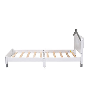 Bellemave Twin Size Platform Bed with House-Shaped Headboard and Motion Activated Night Lights,Wood Twin Kids Bed Frame for Teens, Girls,Boys(Twin,White)