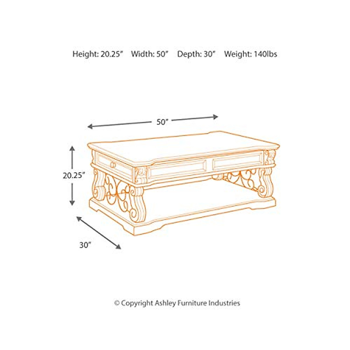 Signature Design by Ashley Alymere Traditional Lift Top Coffee Table, Hand-Finished with 2 Storage Drawers and Fixed Floor Shelf, Dark Brown