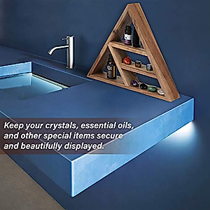 Curawood Triangular Crystal Display Shelf - Wooden Triangle Shelf for Crystals - Crystal Holder for Stones Display - Altar Crystal Wall Decor, Rock Display Shelf - Crystal Shelf Display for Stones