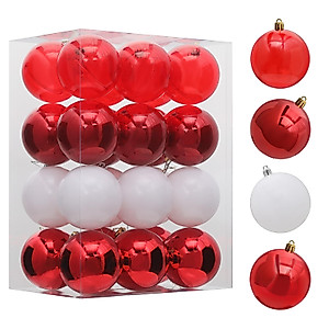 MoNiBloom Christmas Balls Ornaments with Component Strings for Xmas Tree, 24Pcs Plastic Shatterproof Baubles Colored and Glitter Christmas Party Decoration Set, Red（4 Style）