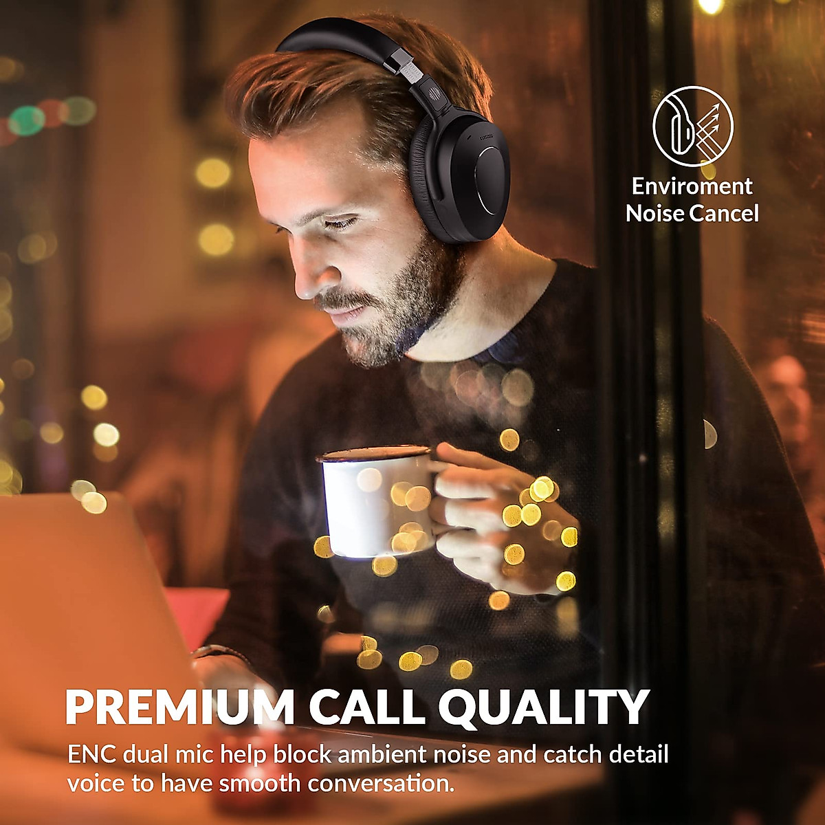 MOVSSOU SE8 Hybrid Active Noise Cancelling Headphones, Wireless Over-Ear Bluetooth Headphones with Hi-Fi Stereo Sound, Lightweight, Comfortable Protein Earpads, ENC Calls, 30H Playtime, Matte Black