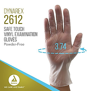 Dynarex Safe-Touch Vinyl Disposable Exam Gloves, Powder-Free, Food Safety and Compliance, Ambidextrous, Clear, Medium, 1 Box of 100 Safe-Touch Vinyl Disposable Exam Gloves