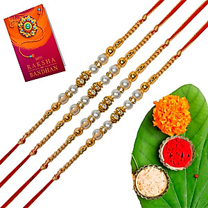 RAKHI MELA for Brother / bracelet Set of 4 Designer Raksha bandhan Rudraksha Indian Gift 393, multicolored, Free size (SID393)