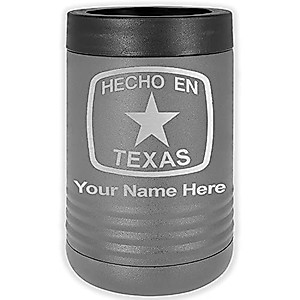 LaserGram Double Wall Insulated Beverage Can Holder, Hecho en Texas, Personalized Engraving Included (Standard Can, Gray)