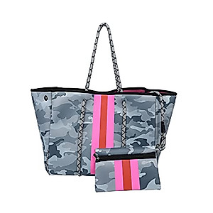 Trymall Beach Bags, Large Capacity Handbag Camo Waterproof Women Casual Fashion Tote (White Red)